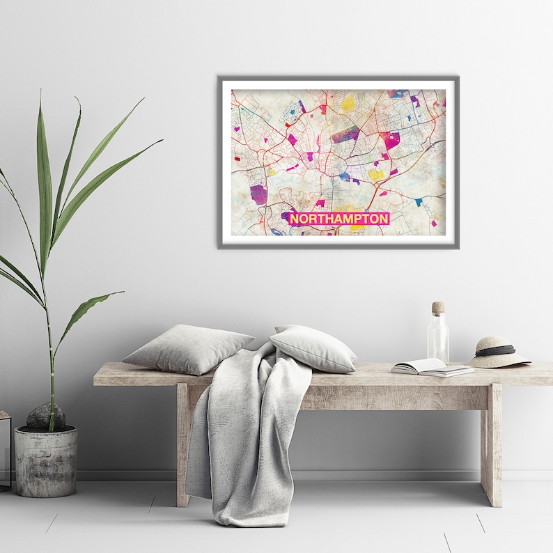 Northampton Map - Original Art Print - City Street Map of Northampton ...