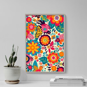 Floral Pattern Mexican Flowers Art Print Poster Painting - Etsy