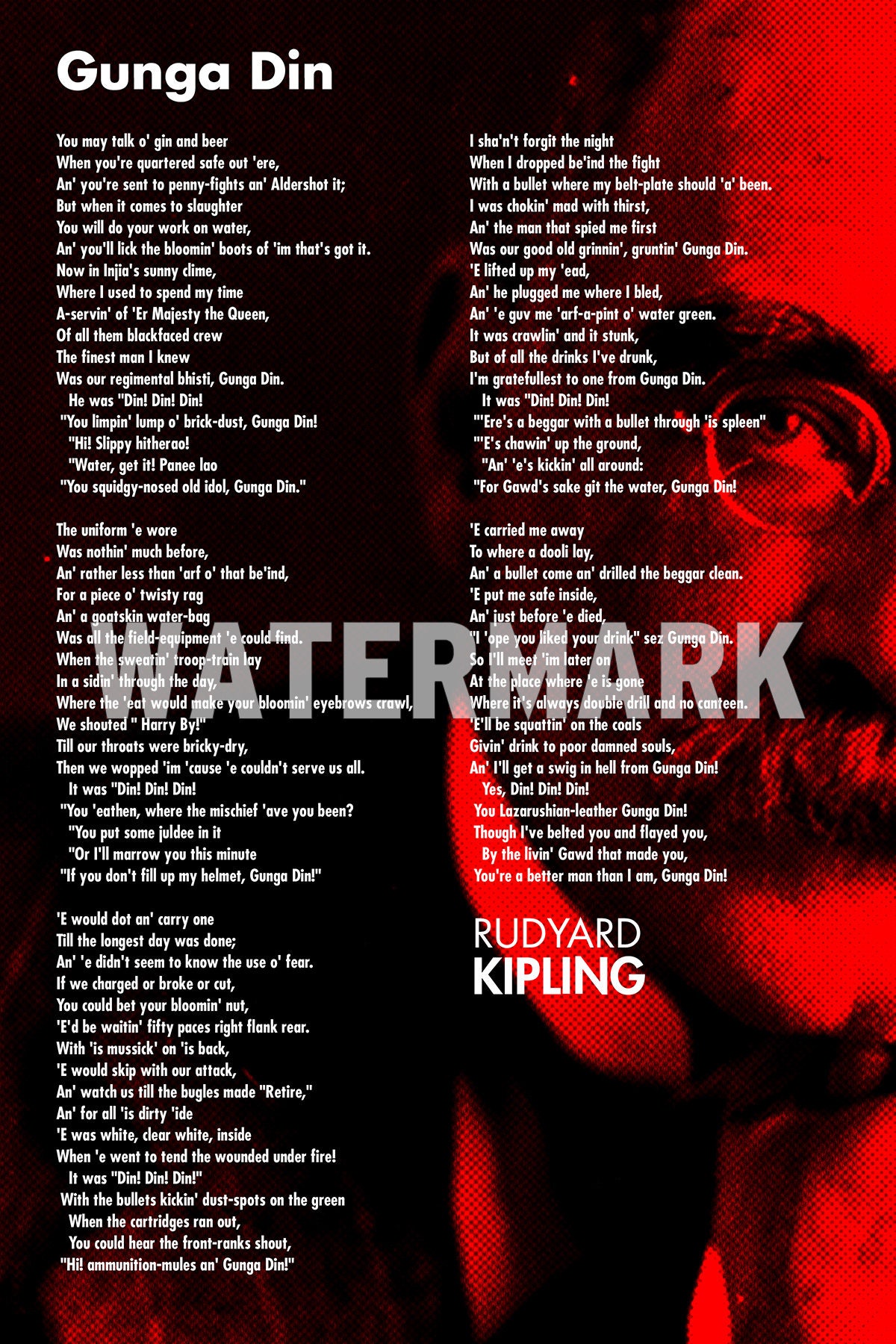 Rudyard Kipling Poem Gunga Din Poster Original Art Print | Etsy