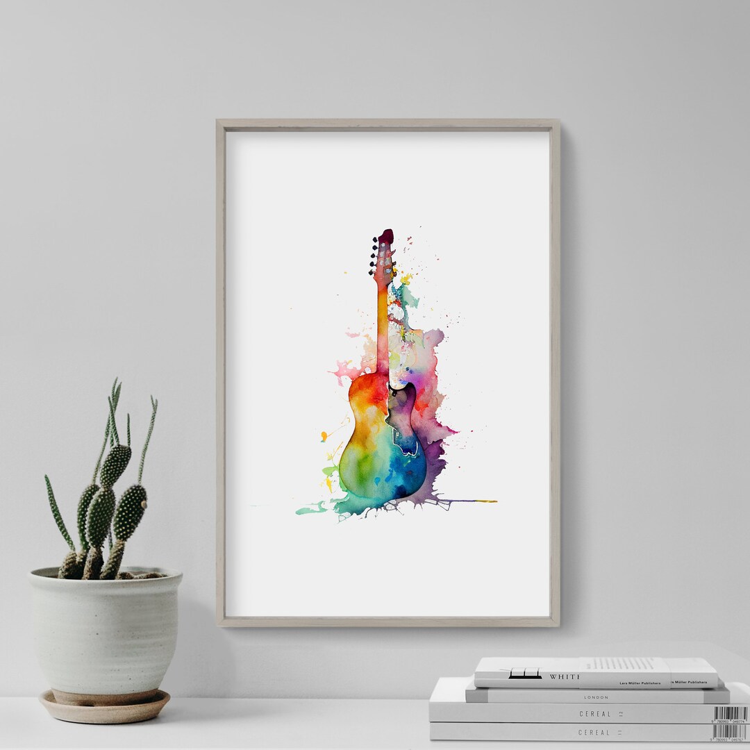 Guitar Watercolour - Art Print Poster - Colourful Paint Splashes - Gift ...