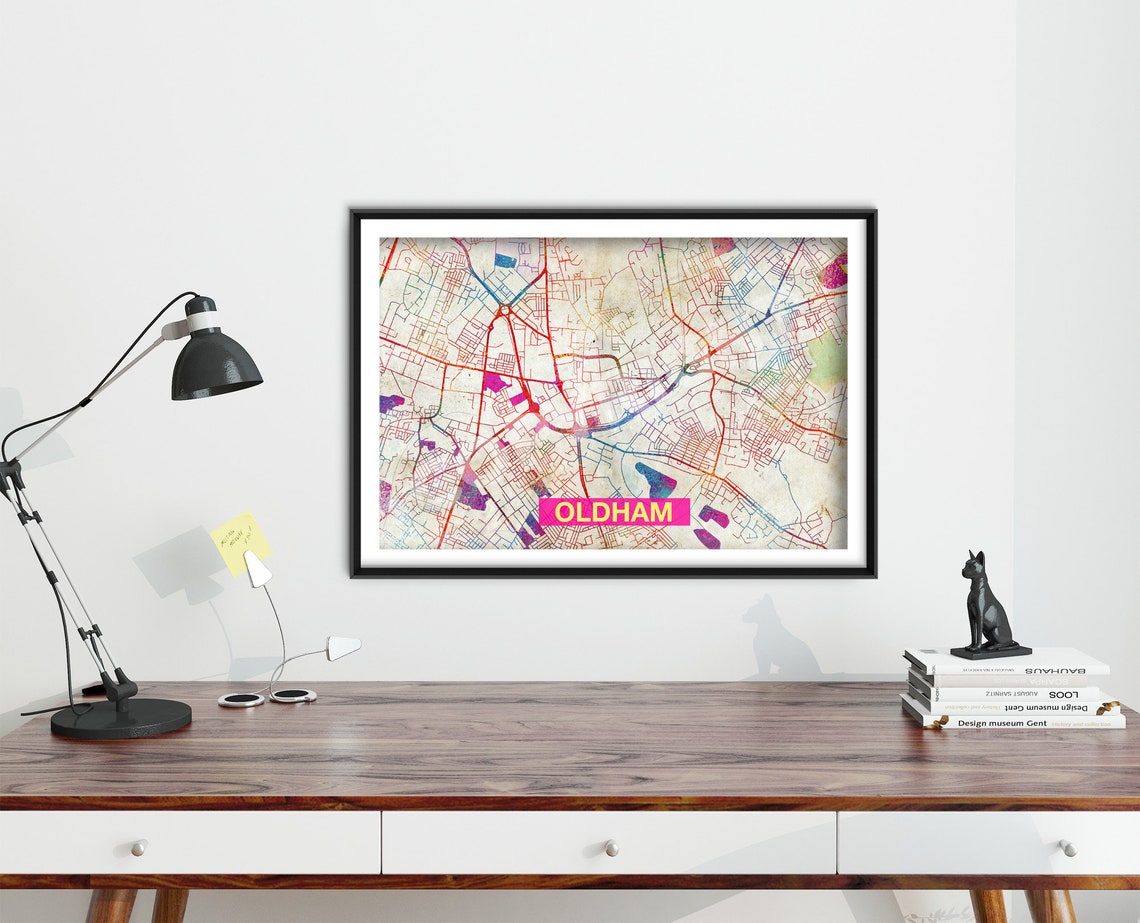 Oldham Map Original Art Print City Street Map of Oldham - Etsy