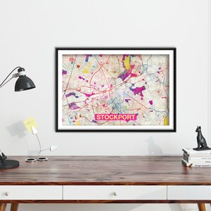 Stockport Map - Original Art Print - City Street Map of Stockport ...