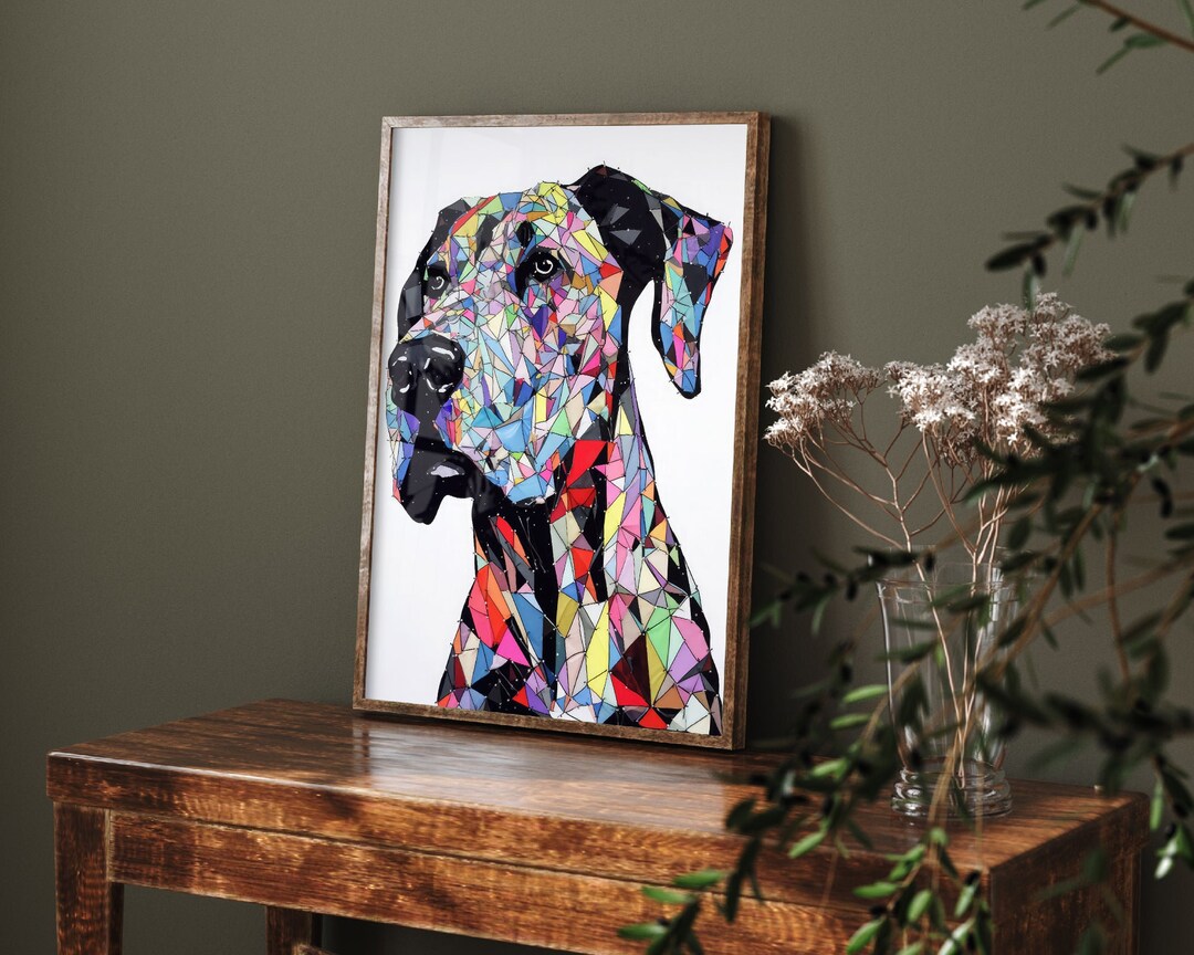Painting of A Great Dane Covered in Colorful Pieces of Paper 3 - Art ...
