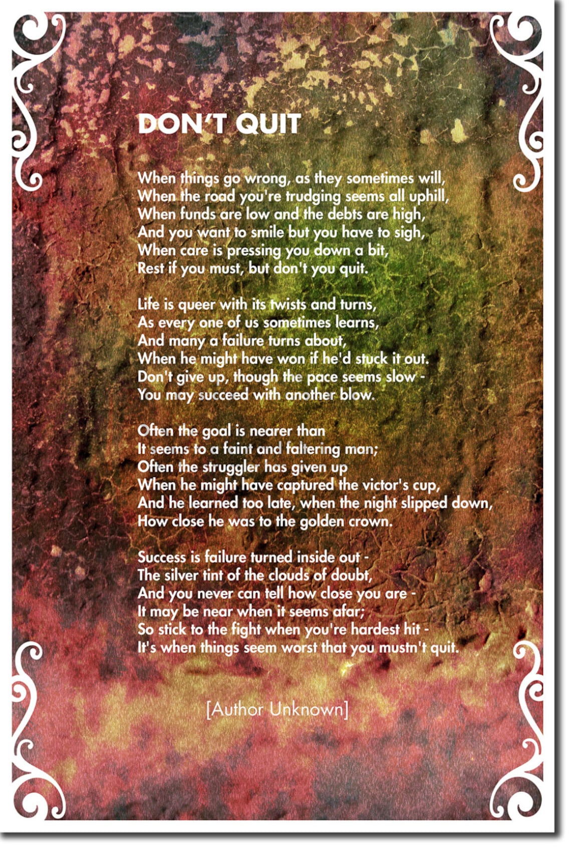 DON'T QUIT Poem Quote Print when Things Go | Etsy