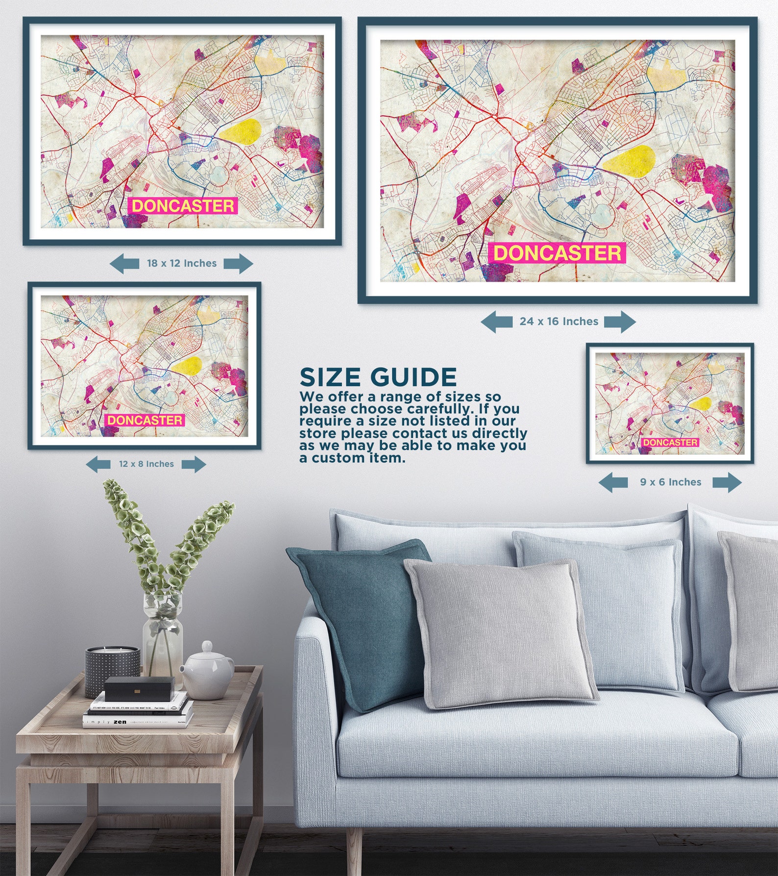 Doncaster Map Original Art Print City Street Map of - Etsy