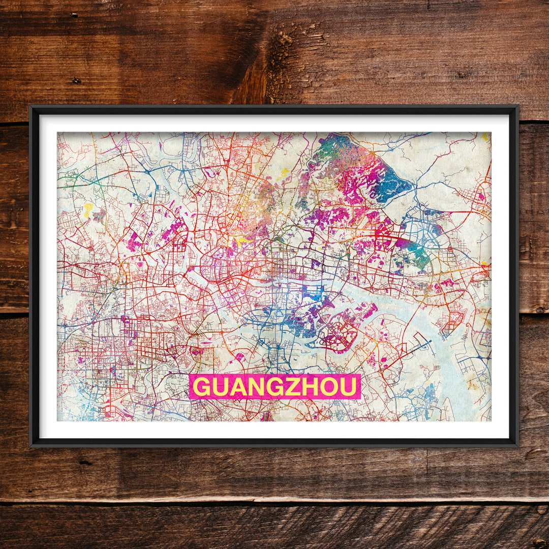 Guangzhou Map - Original Art Print (rainbow) - City Street Map of ...