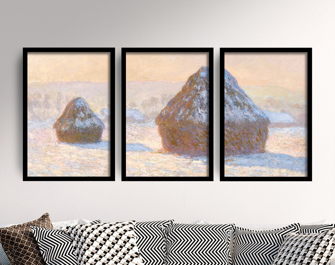 Set of Three Claude Monet Prints - Haystacks: Snow Effect (1891 ...