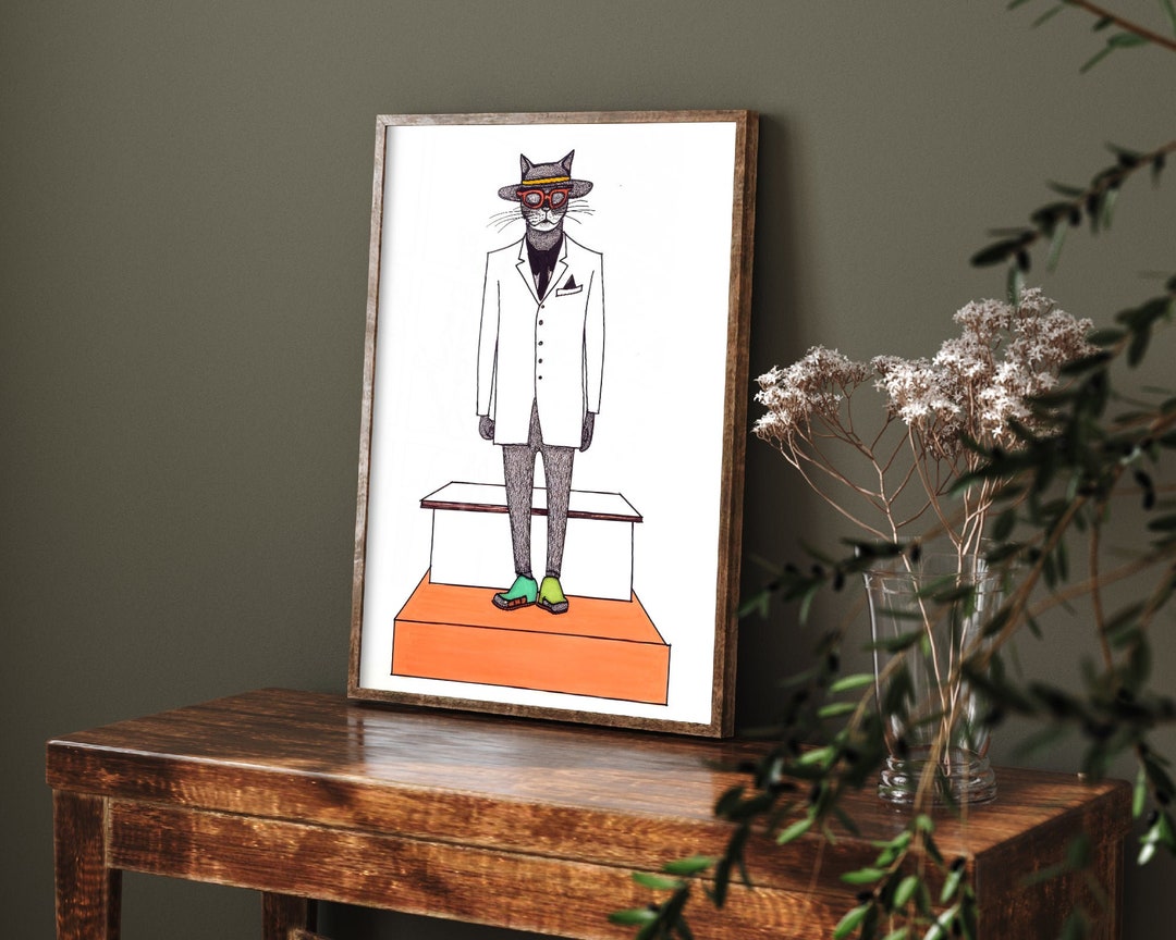 Podium Cat Line Drawing 2 - Art Print Poster Painting - Giclee Home ...