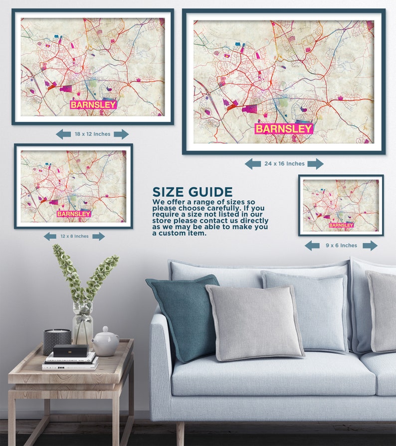Barnsley Map Original Art Print City Street Map of | Etsy UK