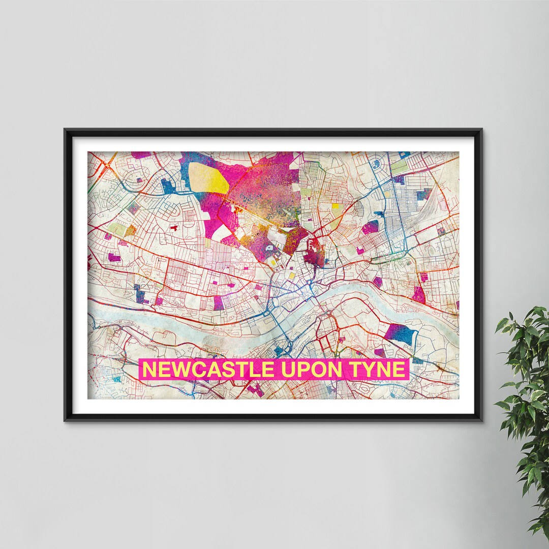 Newcastle Upon Tyne Map - Original Art Print - City Street Map of ...