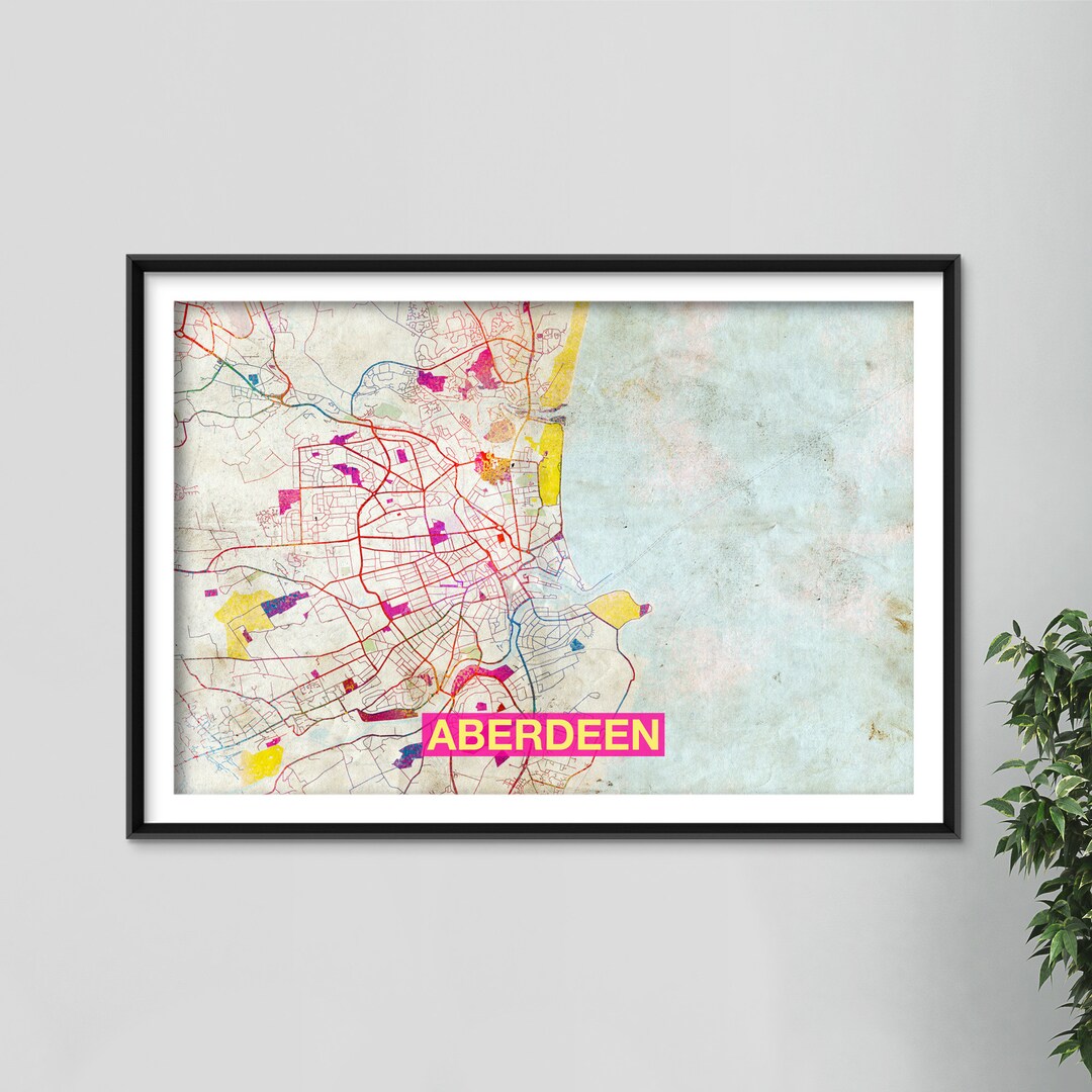 Aberdeen Map - Original Art Print - City Street Map of Aberdeen ...