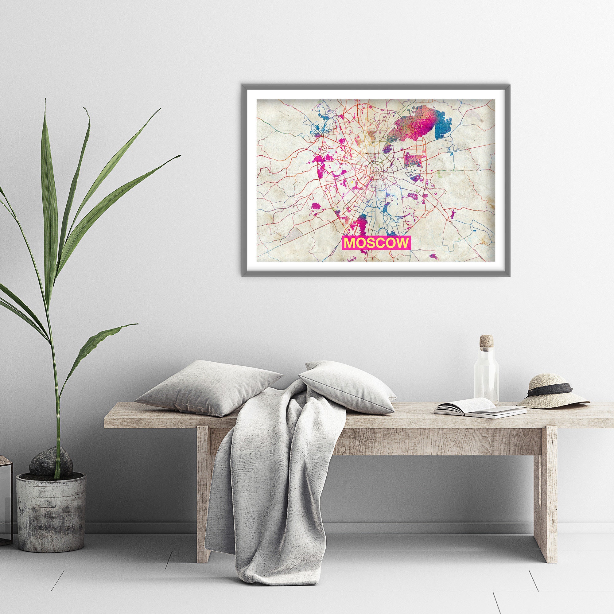 Moscow Map - Original Art Print - City Street Map of Moscow, Russia ...