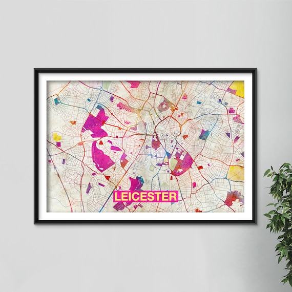 Leicester Map Original Art Print City Street Map of - Etsy UK