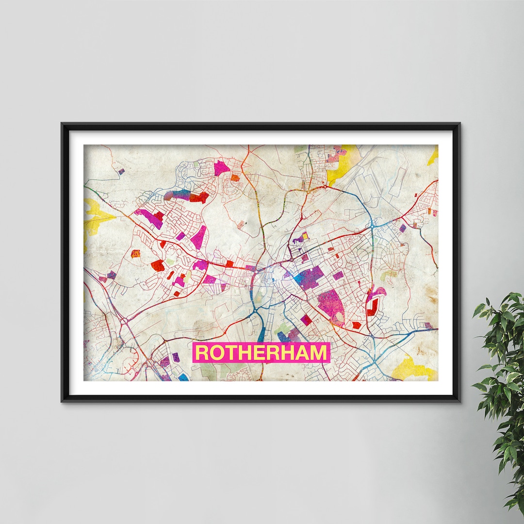 Rotherham Map - Original Art Print - City Street Map of Rotherham ...