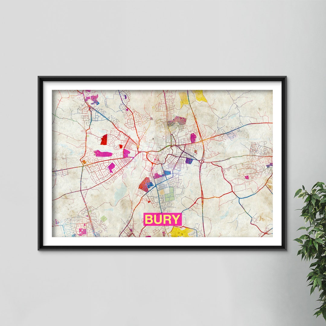 Bury Map - Original Art Print - City Street Map of Bury, England ...