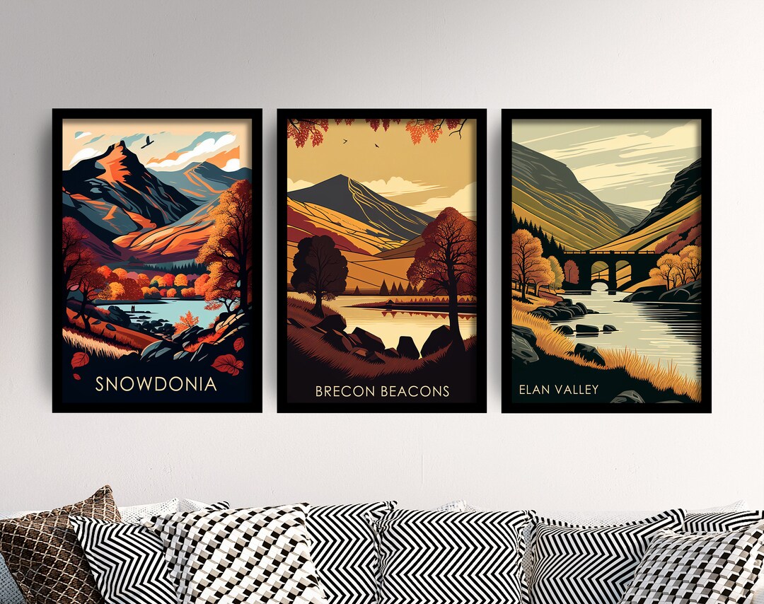 Set of Three Welsh Locations in Autumn Travel Posters - Set of 3 Elan ...