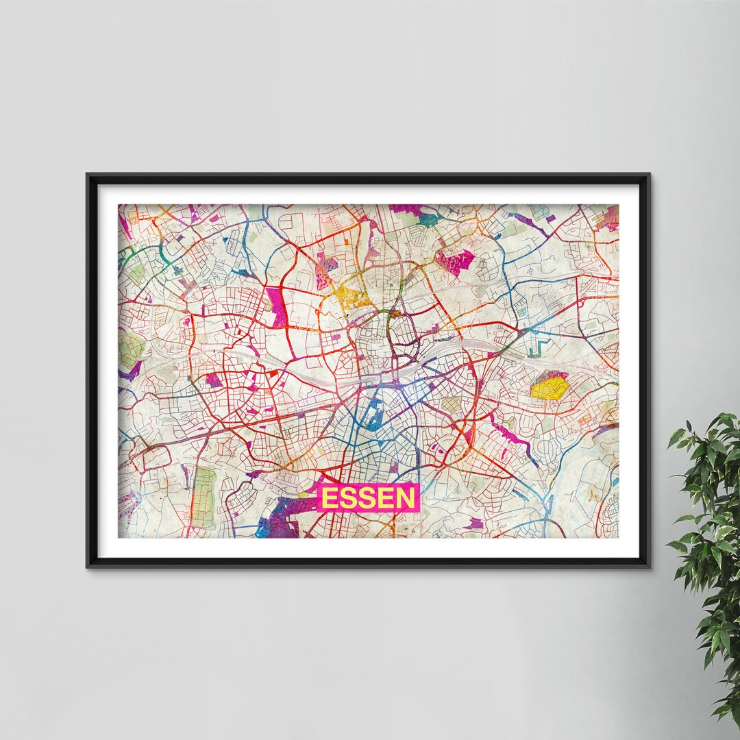 Essen Map - Original Art Print - City Street Map of Essen, Germany ...