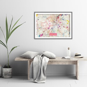 Wigan Map - Original Art Print - City Street Map of Wigan, England ...