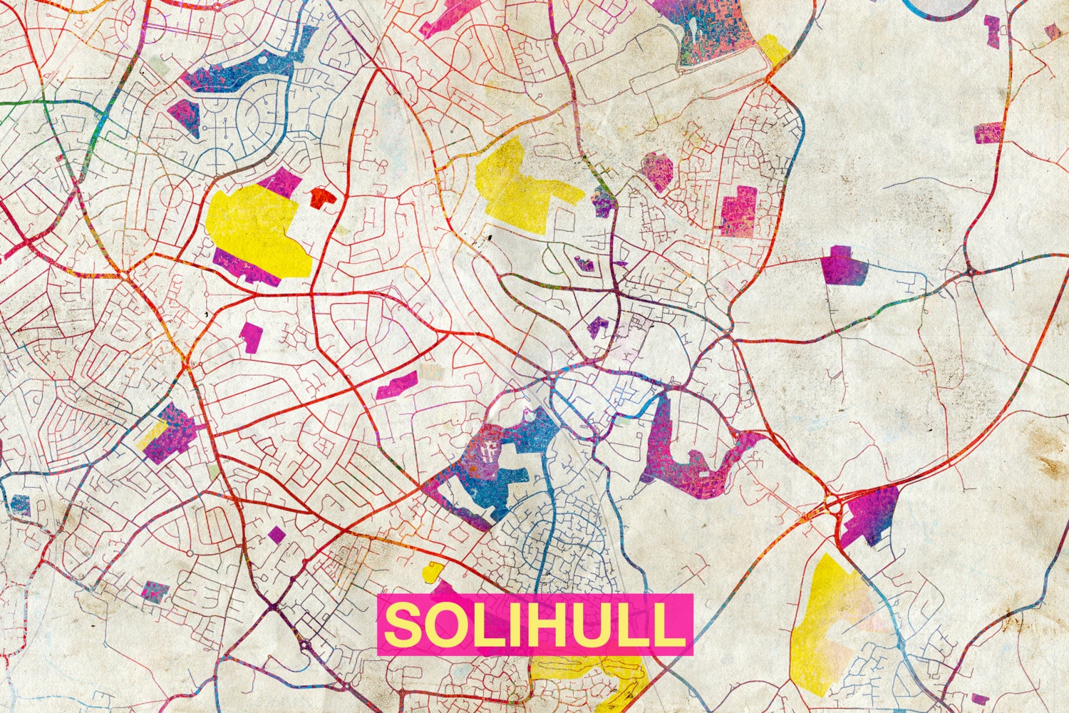 Solihull Map Original Art Print City Street Map of | Etsy