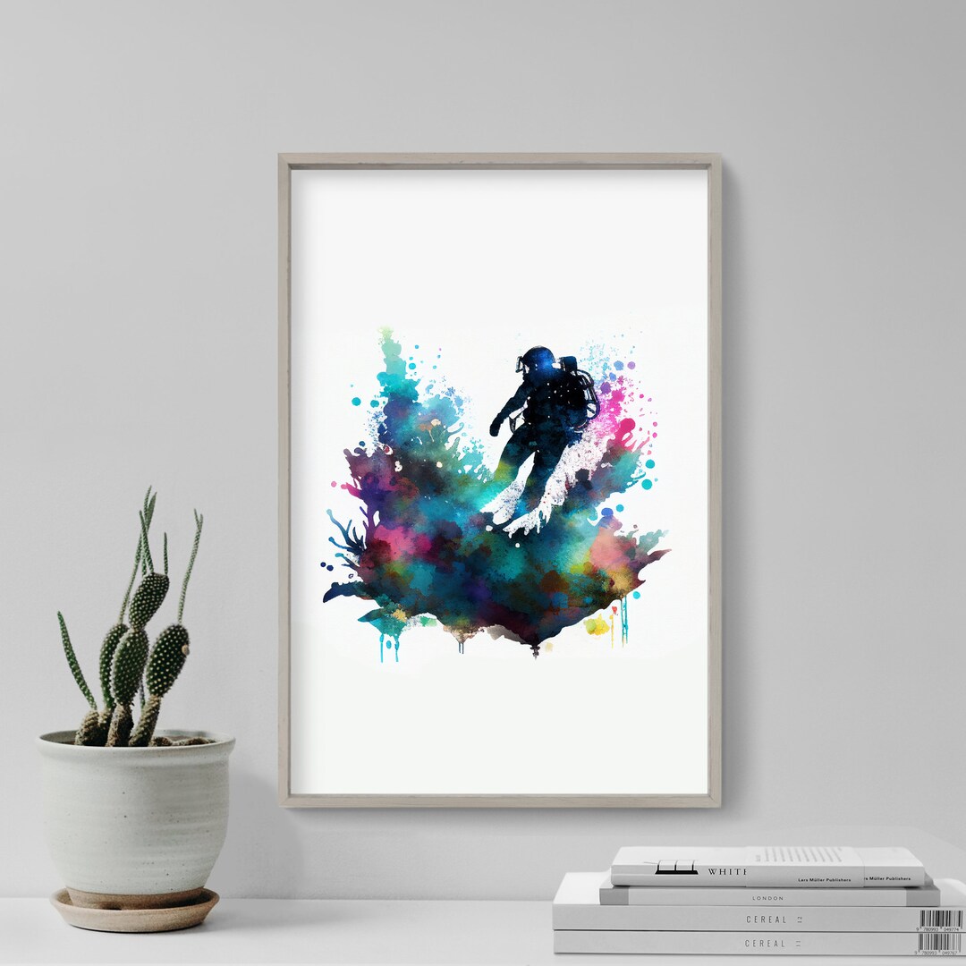 Scuba Diving Watercolour Art Print Poster - Colourful Paint Splashes ...