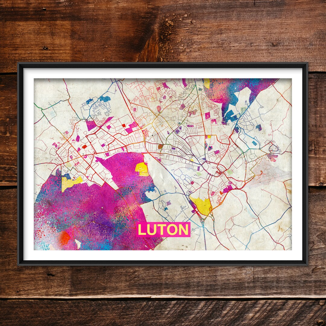 Luton Map - Original Art Print (rainbow) - City Street Map of Luton ...