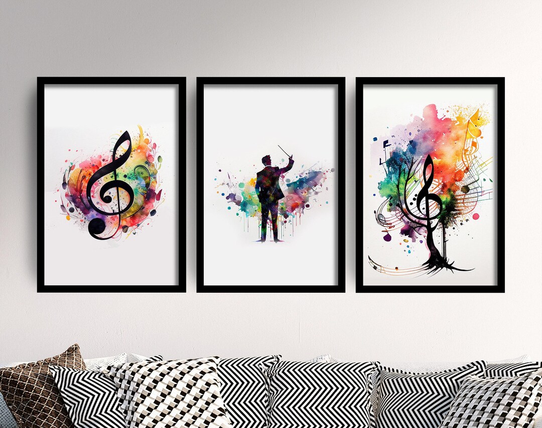 Set of Three Music Watercolour Prints - 3 Art Paintings Poster Photo ...