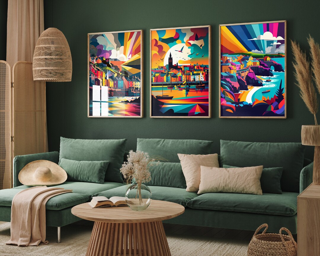 Set of Three Vibrant Cornwall Posters - Looe, Penzance, Newquay Art ...