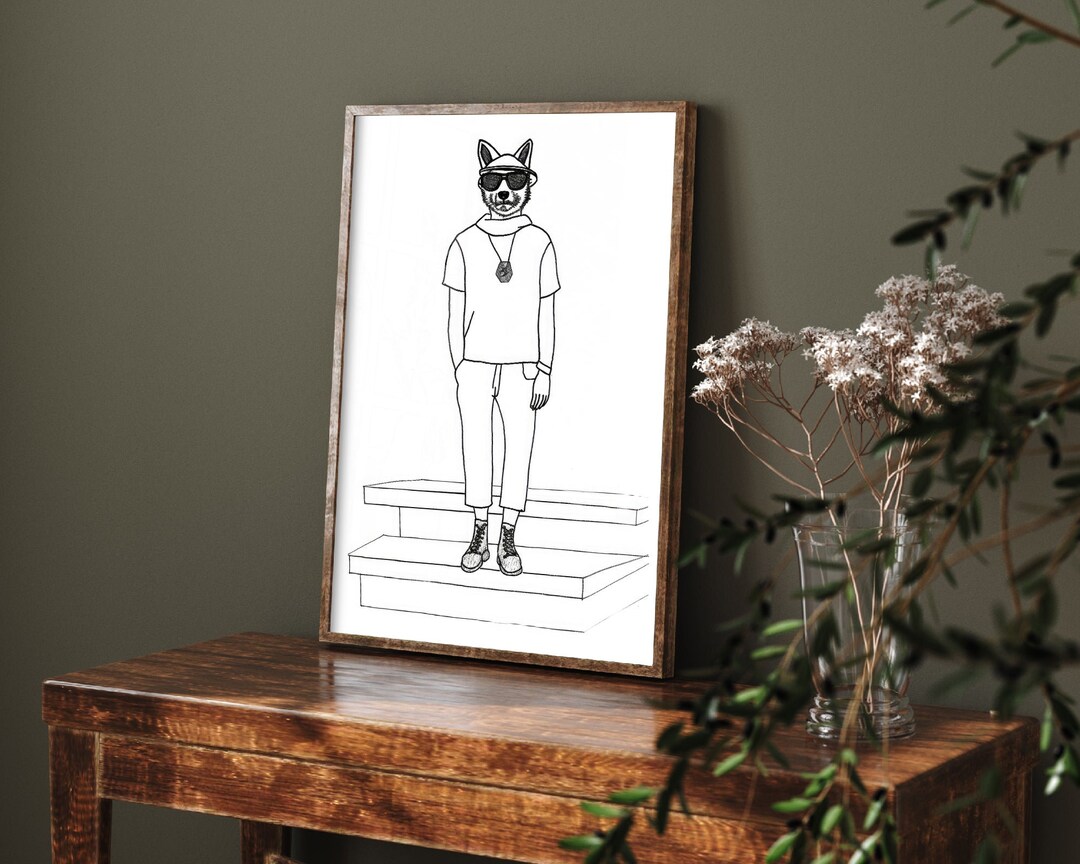 Podium Wolf Line Drawing - Art Print Poster Painting - Giclee Home Wall ...