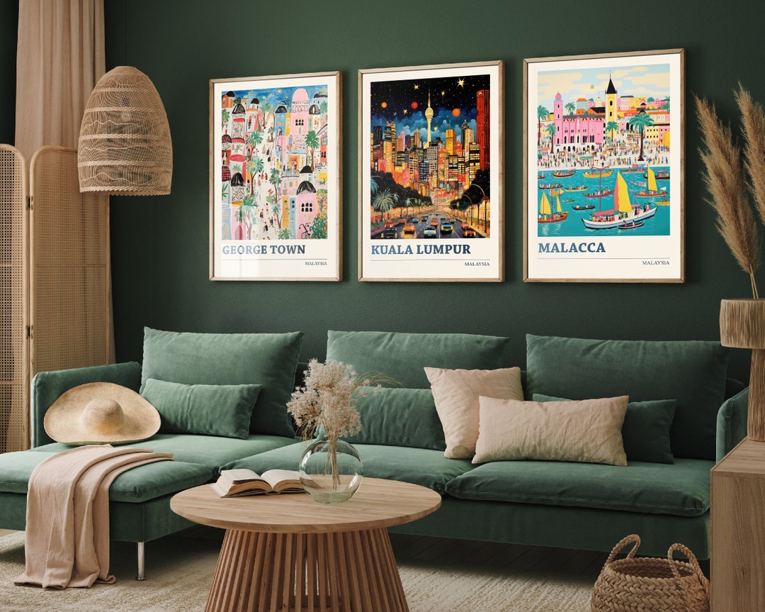 Set of Three Malaysia Travel Posters - George Town, Kuala Lumpur ...