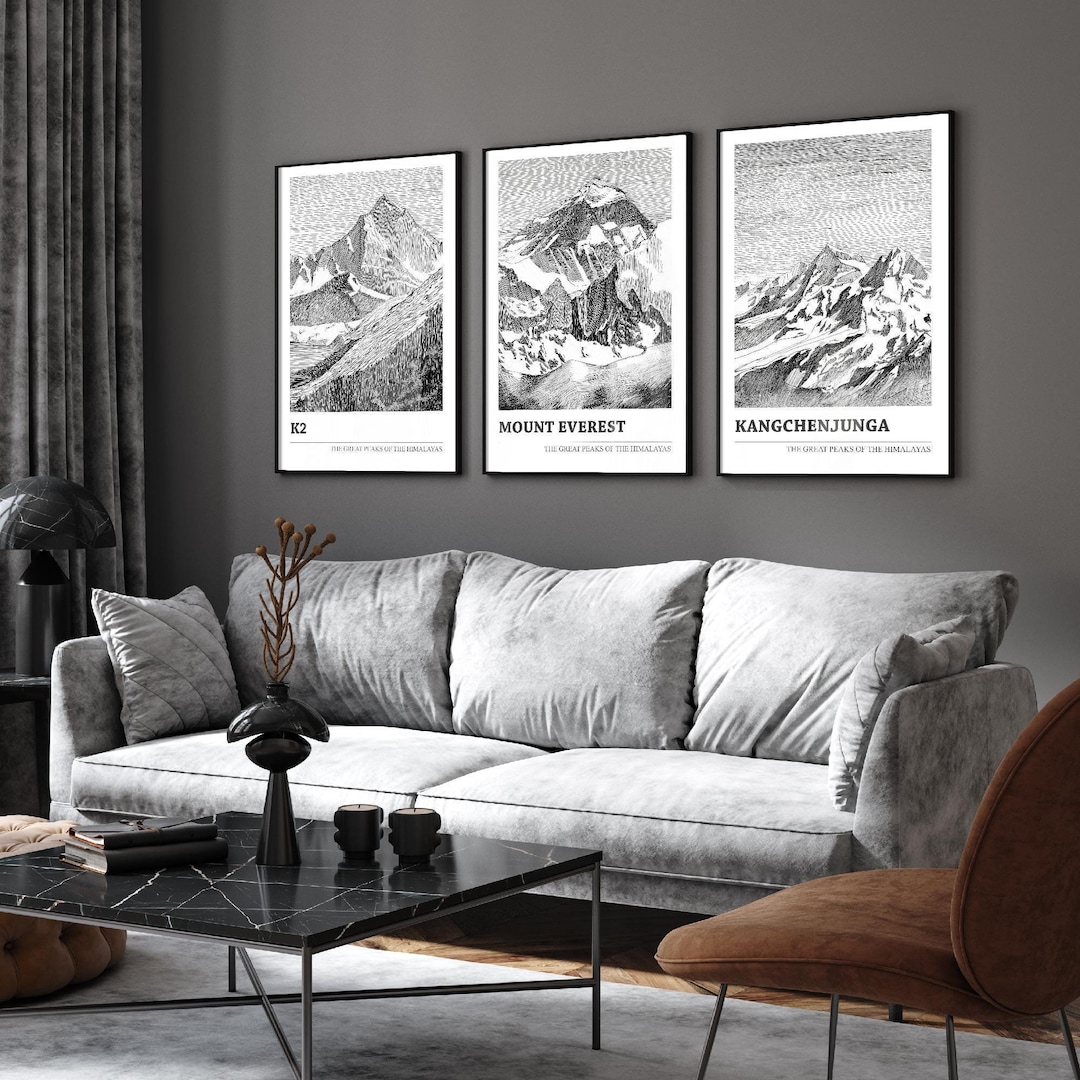 The Great Mountain Peaks, Set of Three Posters - Kangchenjunga, K2 ...