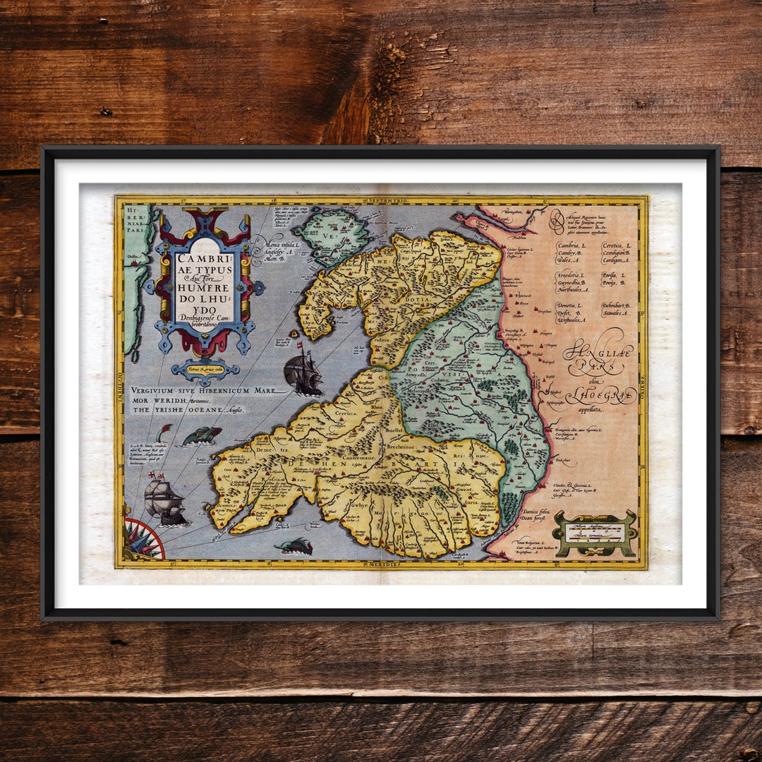 Reproduction of a Vintage Map of Wales - Photo Poster Print Wall Woodbg ...