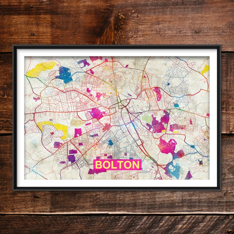 Bolton Map Original Art Print City Street Map of Bolton | Etsy