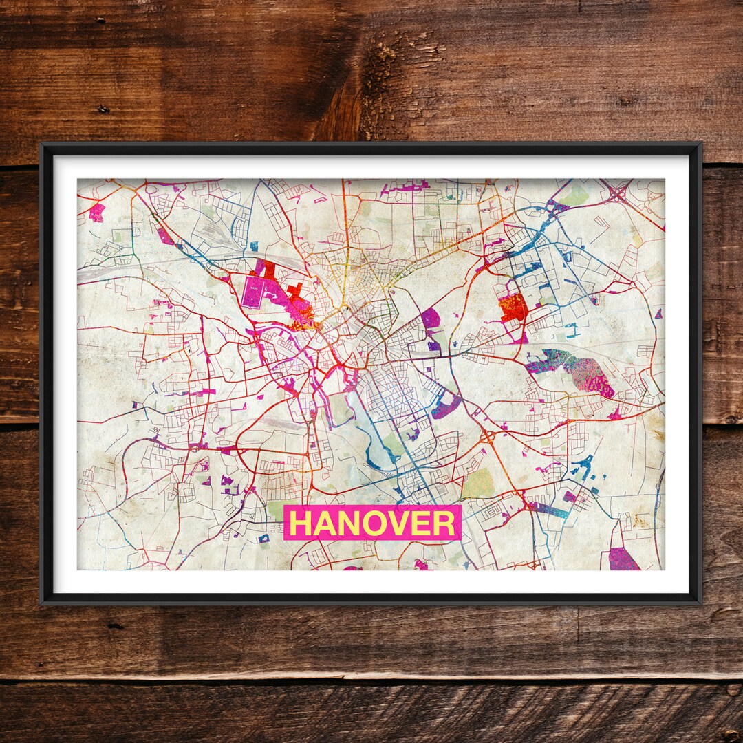 Hanover Map - Original Art Print (rainbow) - City Street Map of Hanover ...