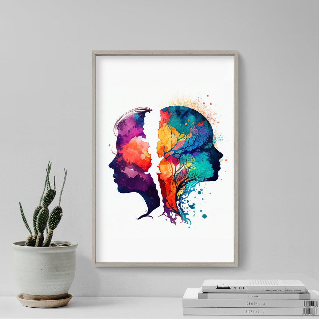 Left Brain Right Brain Watercolour - Art Print Poster - Colourful Paint ...