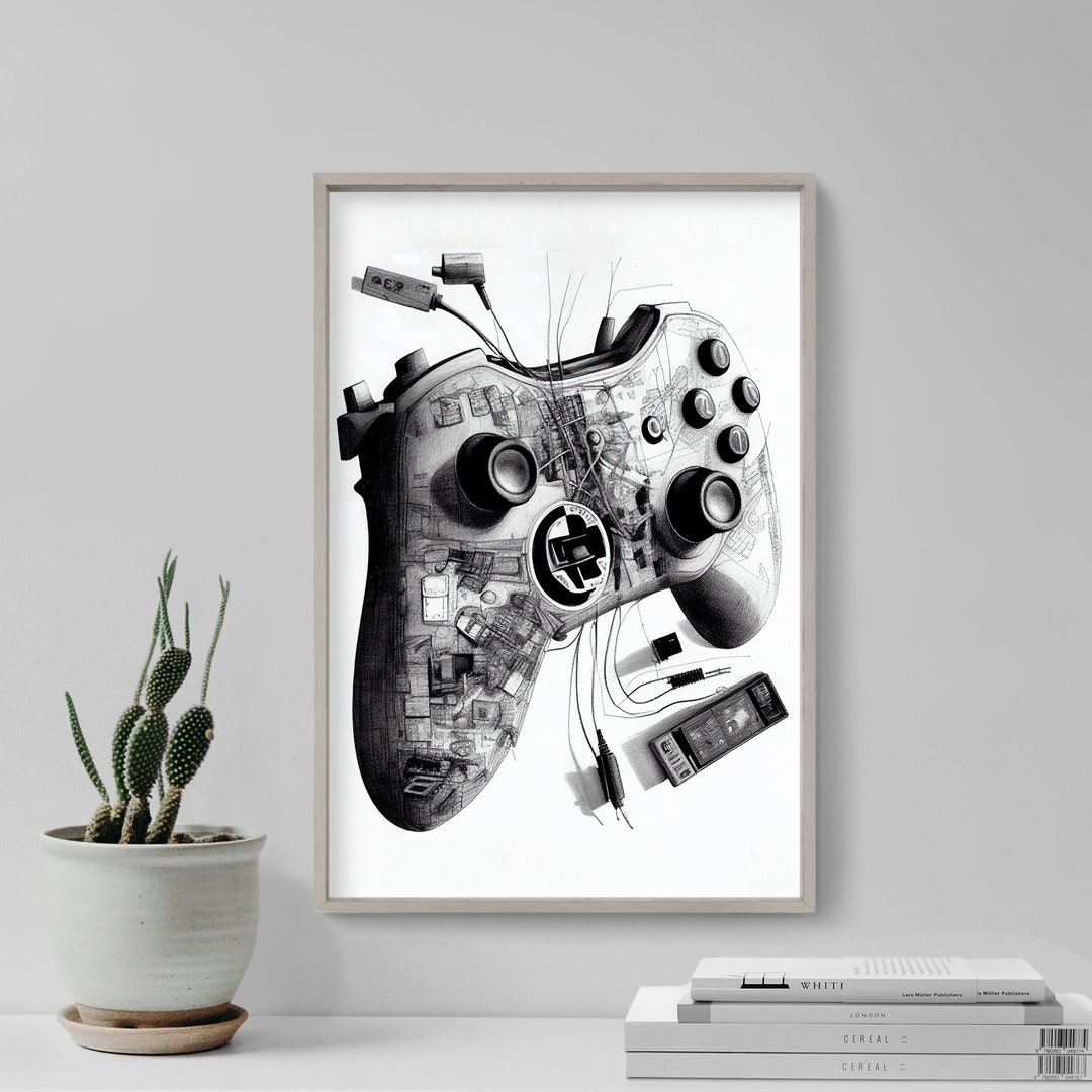 Videogame Pencil Drawing Exploded Diagrams Controller Art Print Poster ...