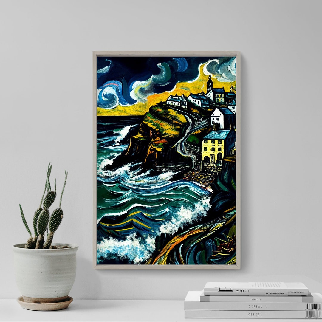 Cornwall Posters Bright Pollock Port Isaac - Art Print Poster Painting ...
