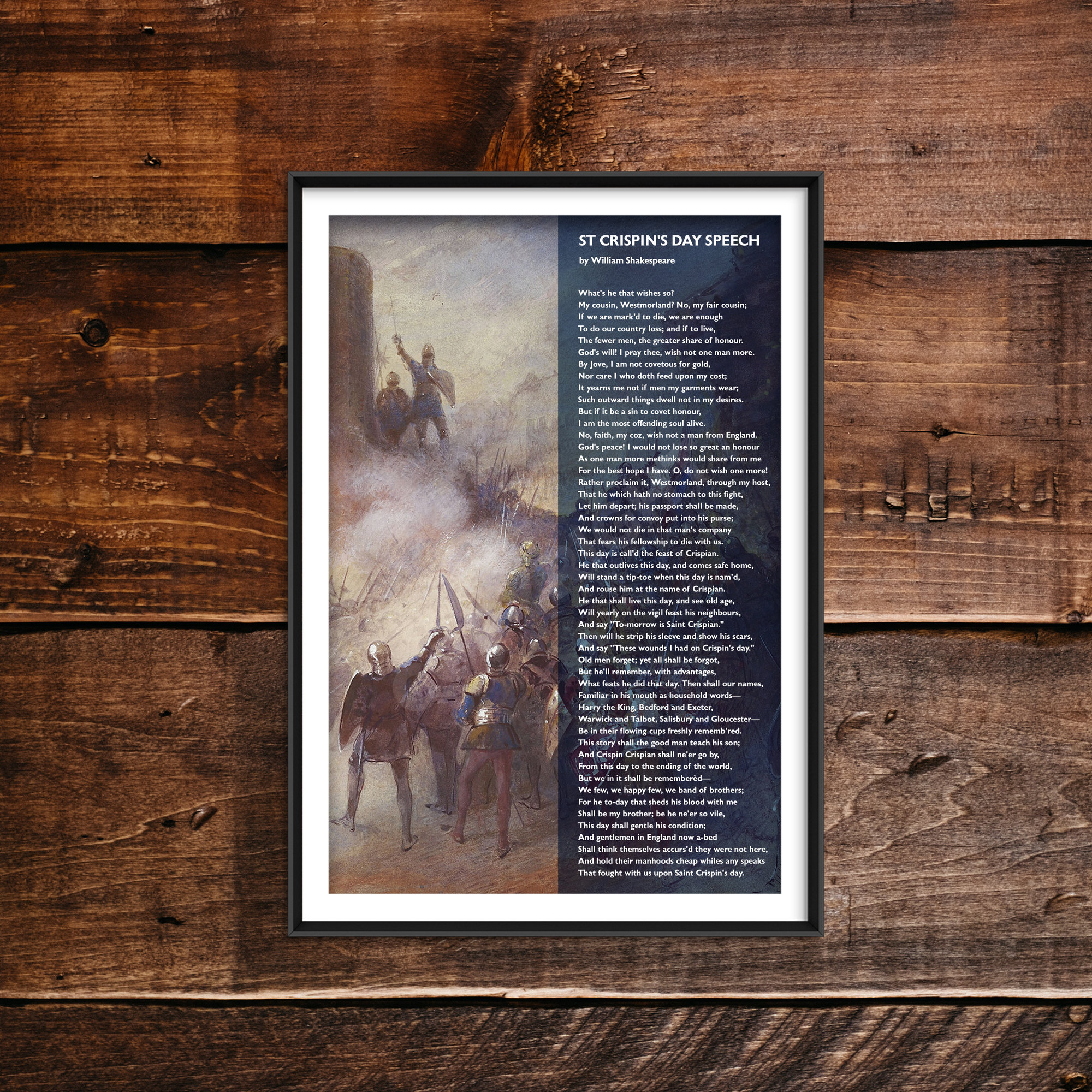 William Shakespeare St. Crispin's Day Speech Poster | Etsy