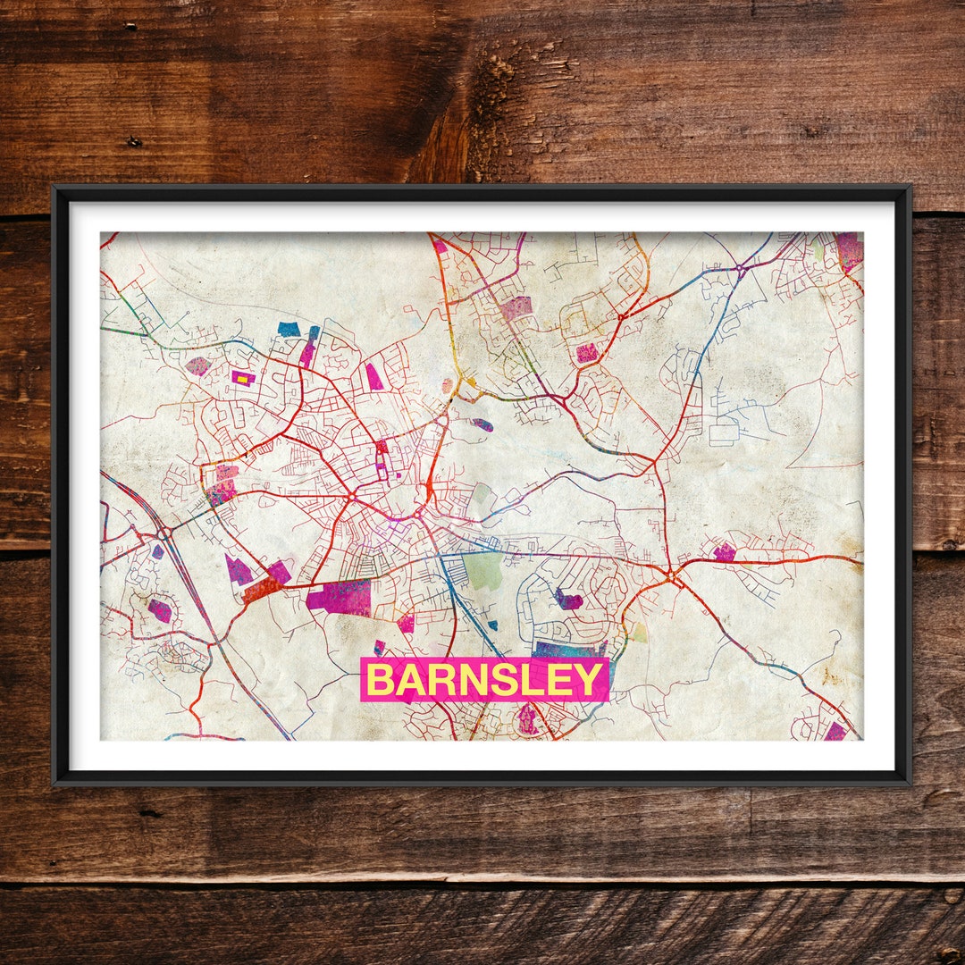 Barnsley Map - Original Art Print (rainbow) - City Street Map of ...