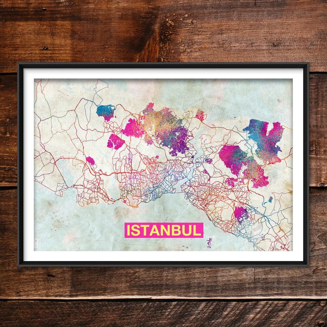 Istanbul Map - Original Art Print (rainbow) - City Street Map of ...