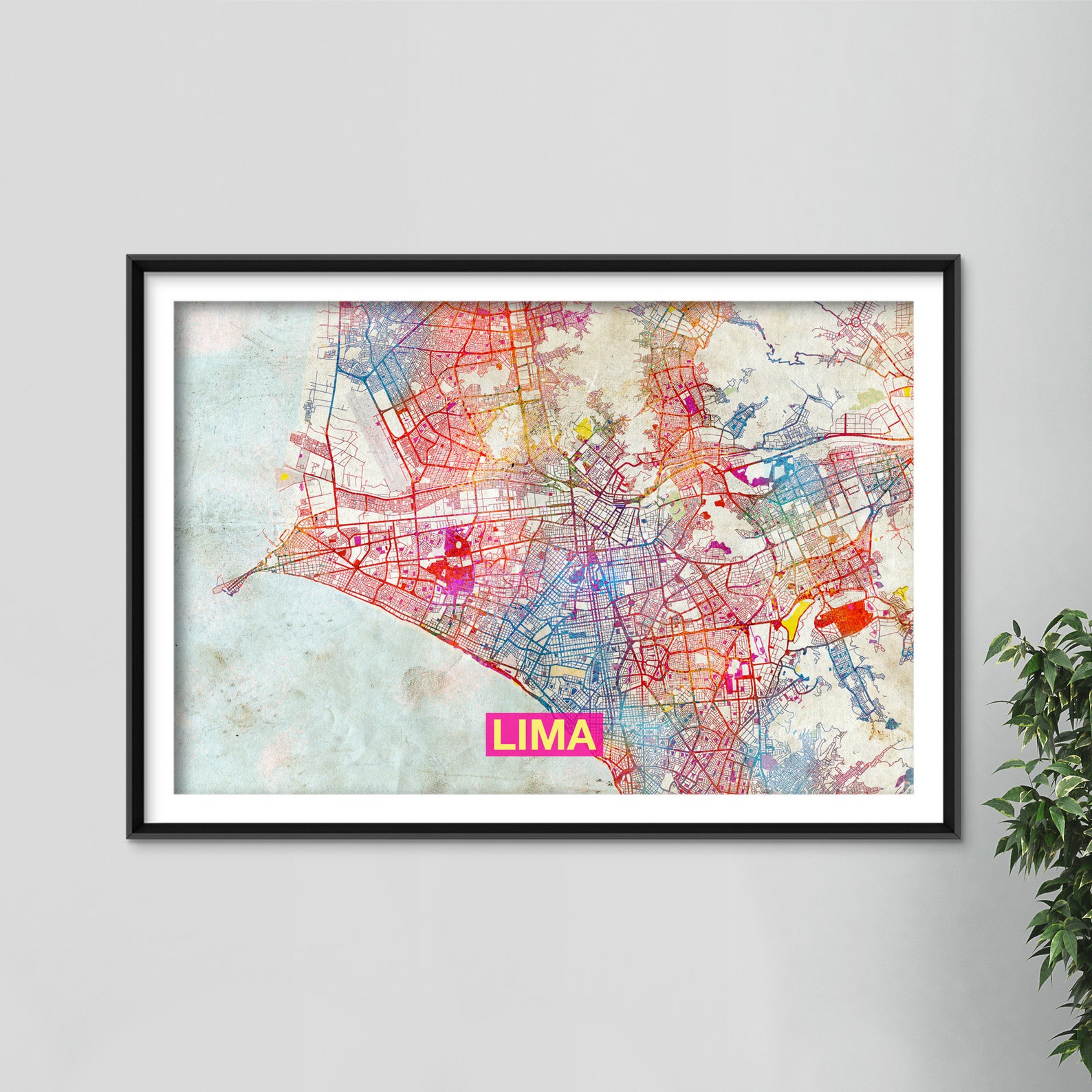 Lima City Map Original Art Print City Street Map of Lima, Peru Poster ...