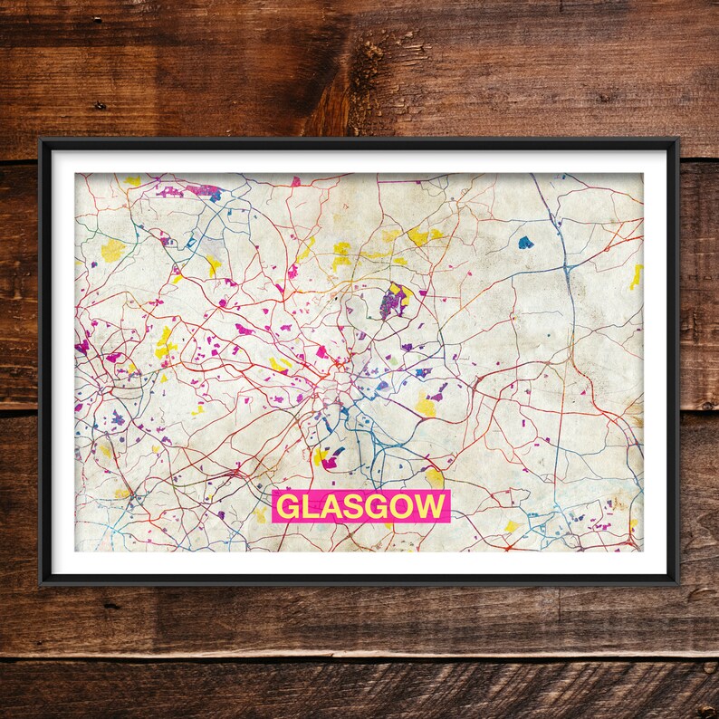 Glasgow Map Original Art Print City Street Map of Glasgow | Etsy