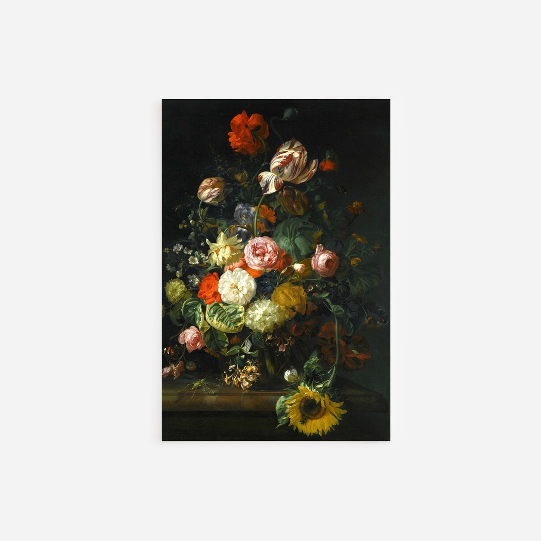 Rachel Ruysch - Roses Tulips Sunflowers With Insects (1710) - Art Print ...
