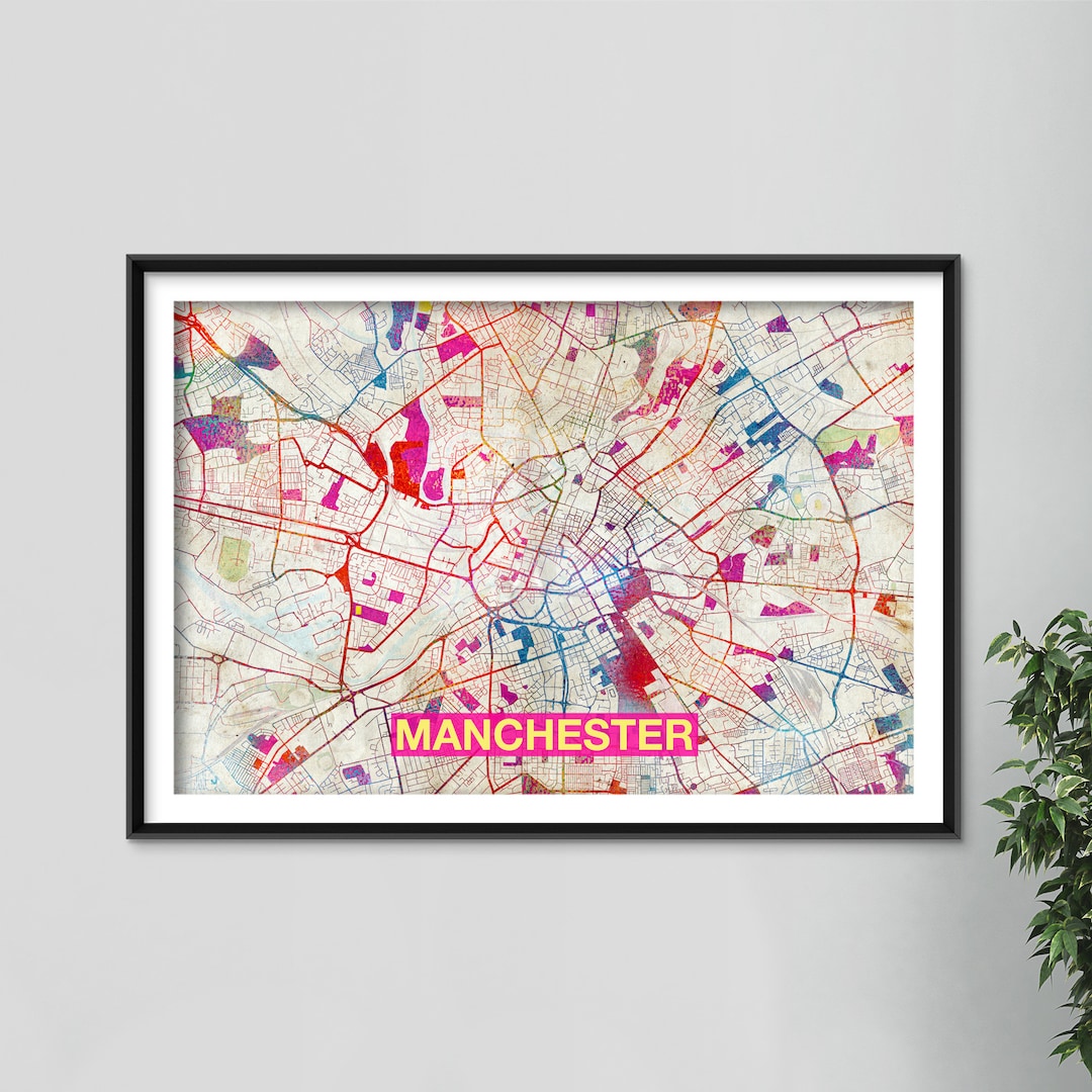 Manchester Map - Original Art Print - City Street Map of Manchester ...