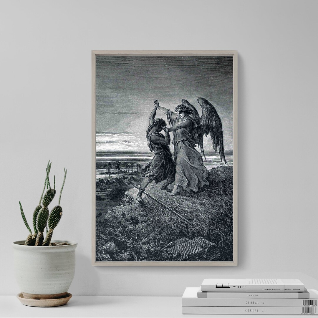 Gustave Dore - Jacob Wrestling With the Angel (1855) - Classic Drawing ...