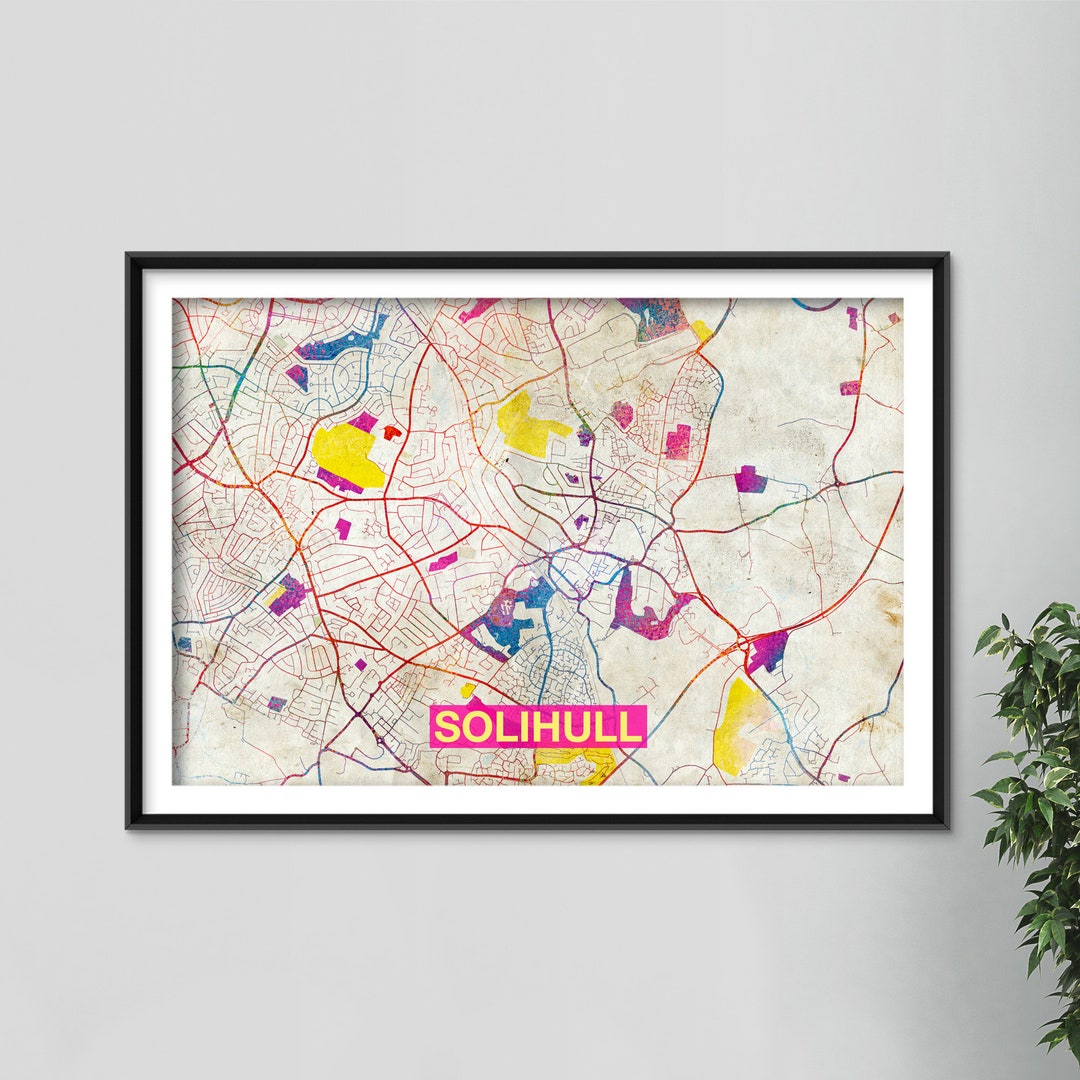 Solihull Map - Original Art Print - City Street Map of Solihull ...