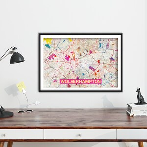 Wolverhampton Map - Original Art Print - City Street Map of ...