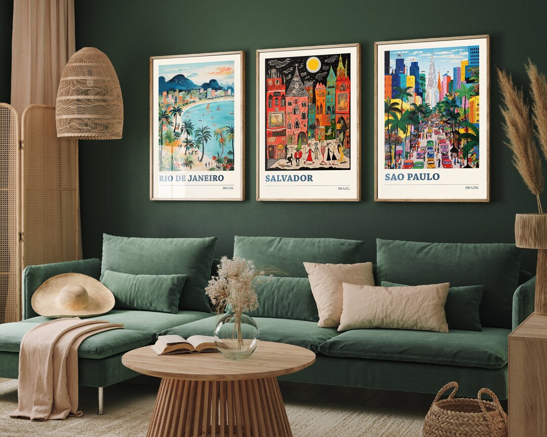 Set of Three Brazil Travel Posters - Rio De Janeiro, Salvador, Sao ...