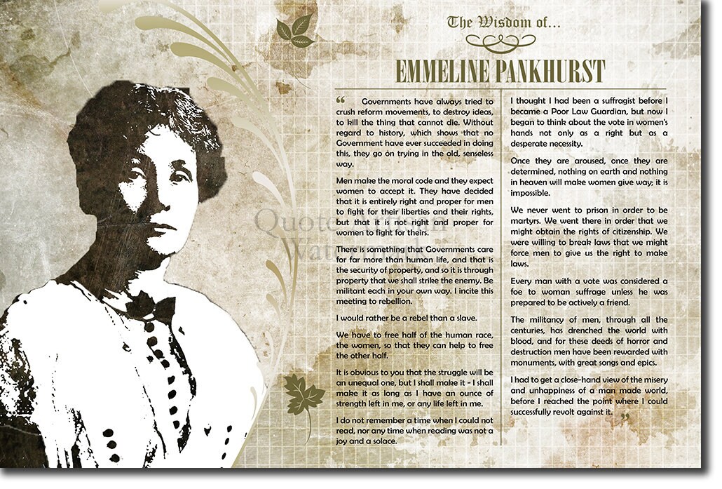 Emmeline Pankhurst Greatest Quotes - Original Art Print Featuring Her ...