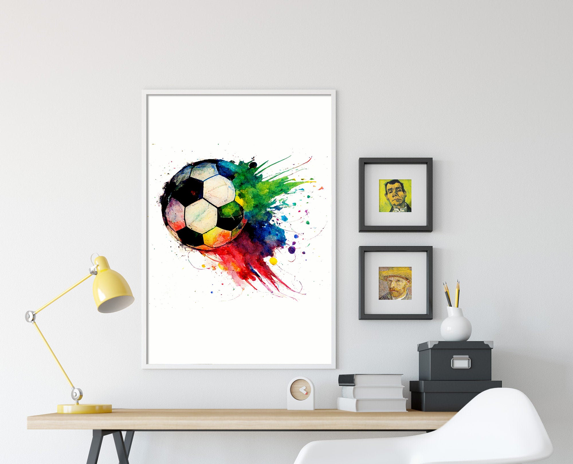 Football Watercolour Art Print Poster - Colourful Paint Splashes - Gift ...