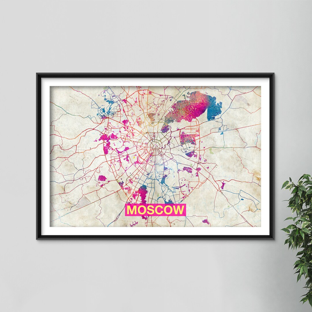 Moscow Map Original Art Print City Street Map of Moscow, Russia Poster ...